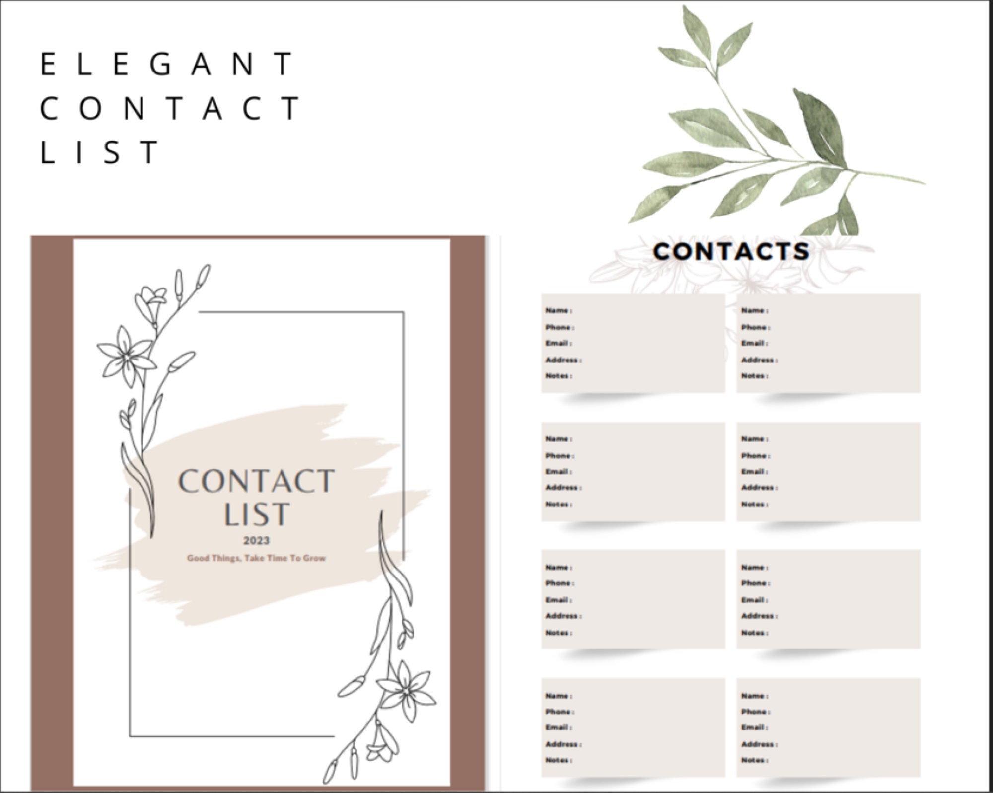 Editable Contacts List, Fillable Address Book, Contacts Organizer ...