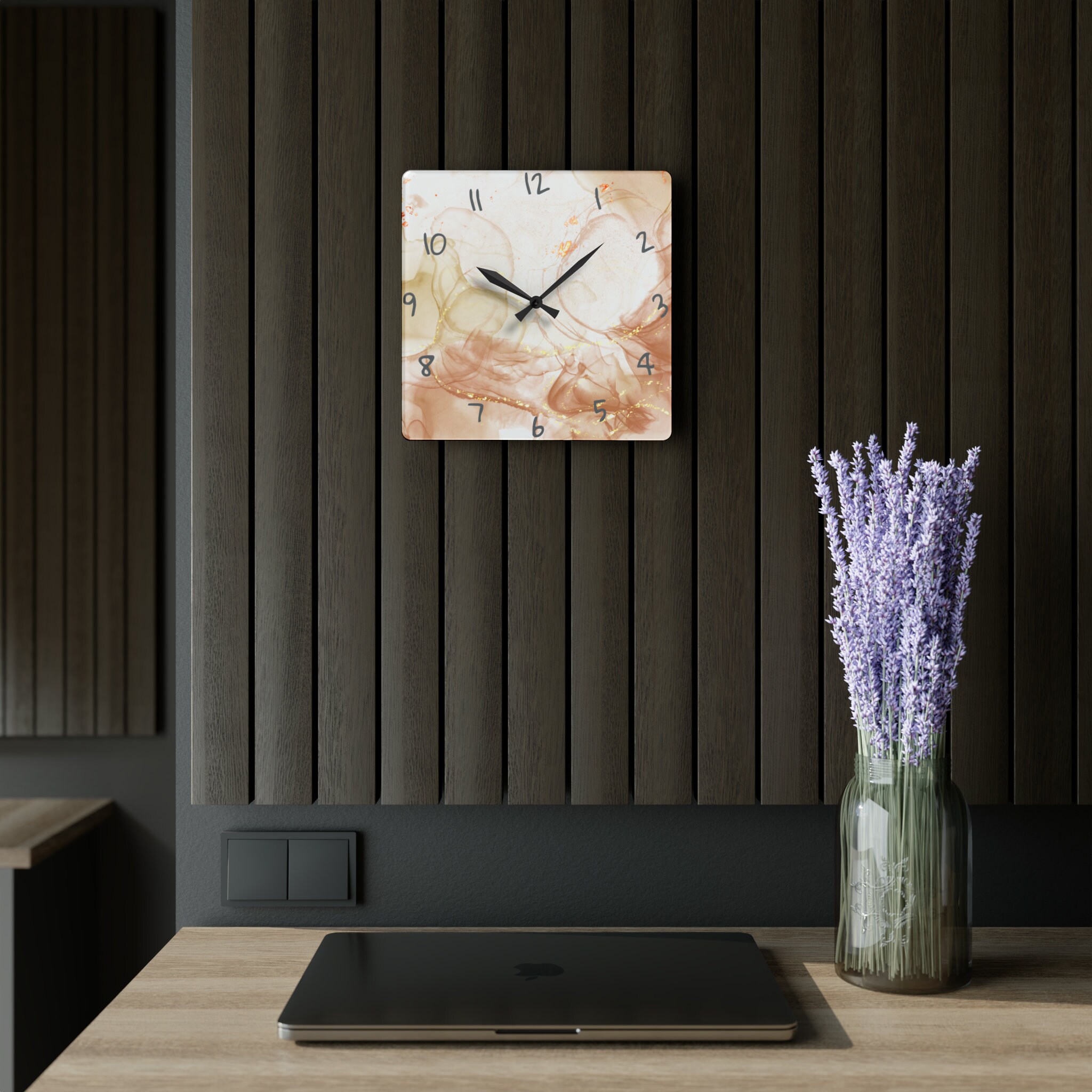 Elegant Acrylic Wall Clock With Marble Design, Modern Elegance for Your ...
