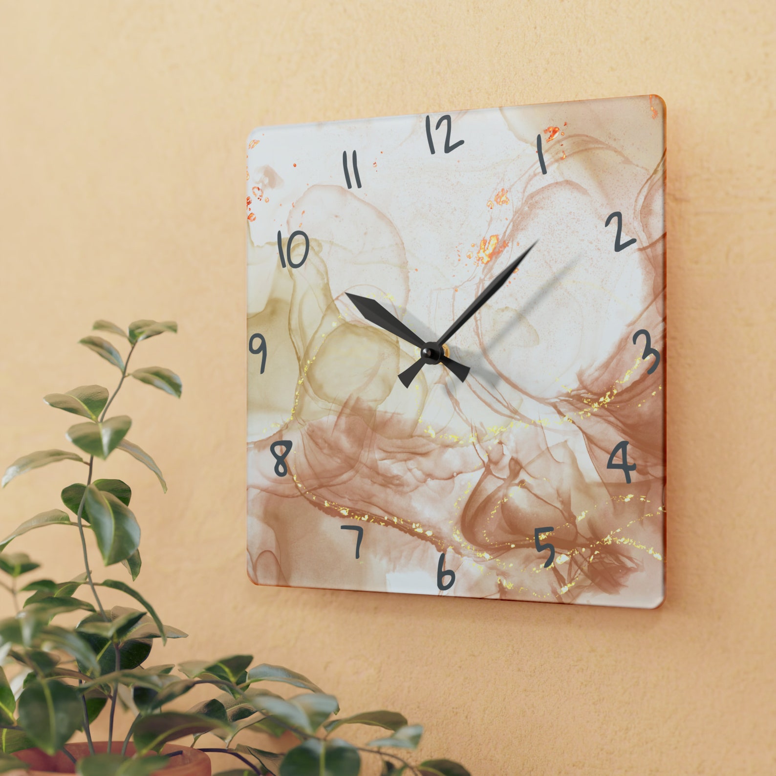 Elegant Acrylic Wall Clock With Marble Design, Modern Elegance for Your ...