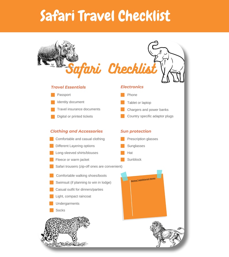 Safari Printable Checklist - Etsy