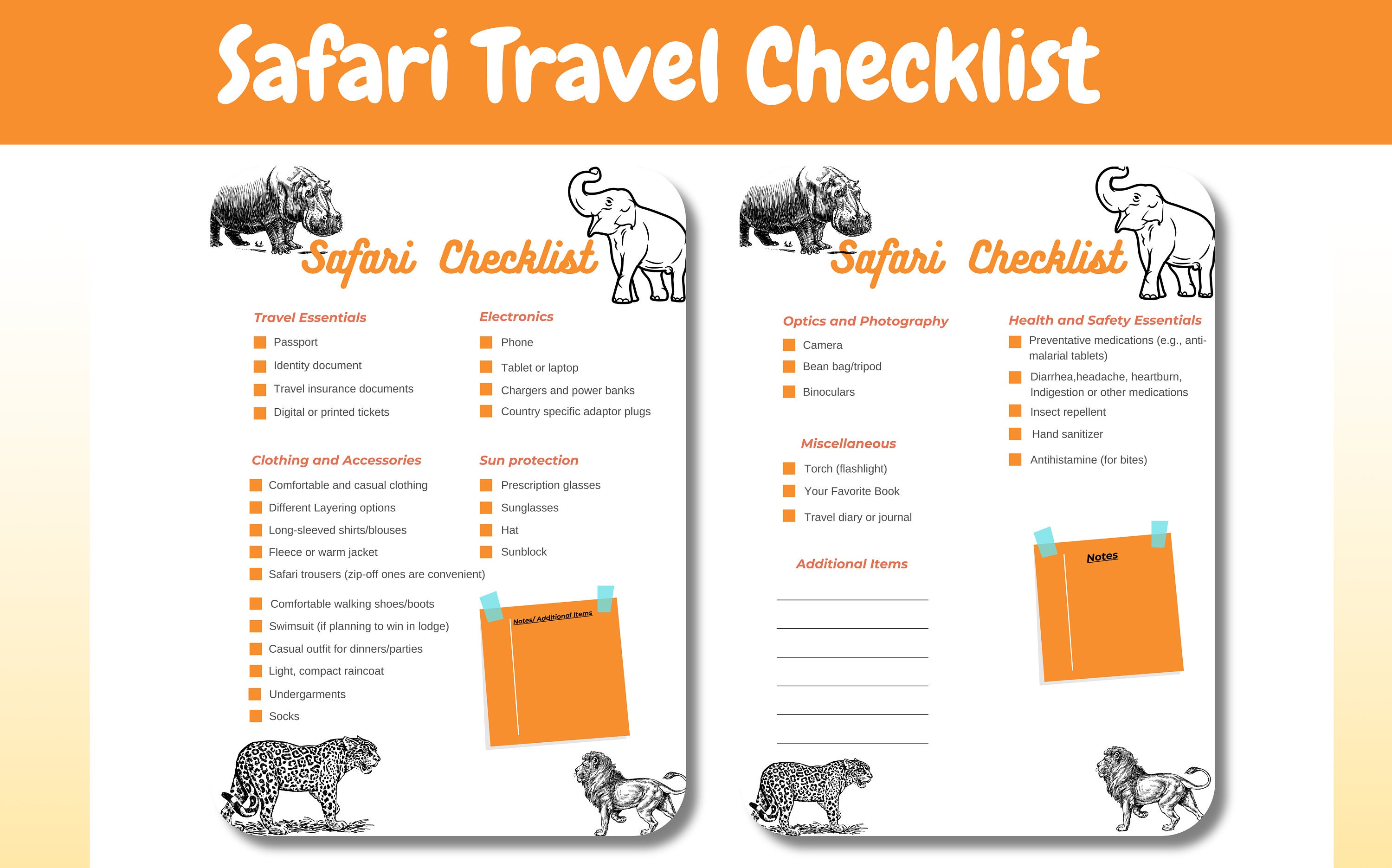 Safari Printable Checklist - Etsy