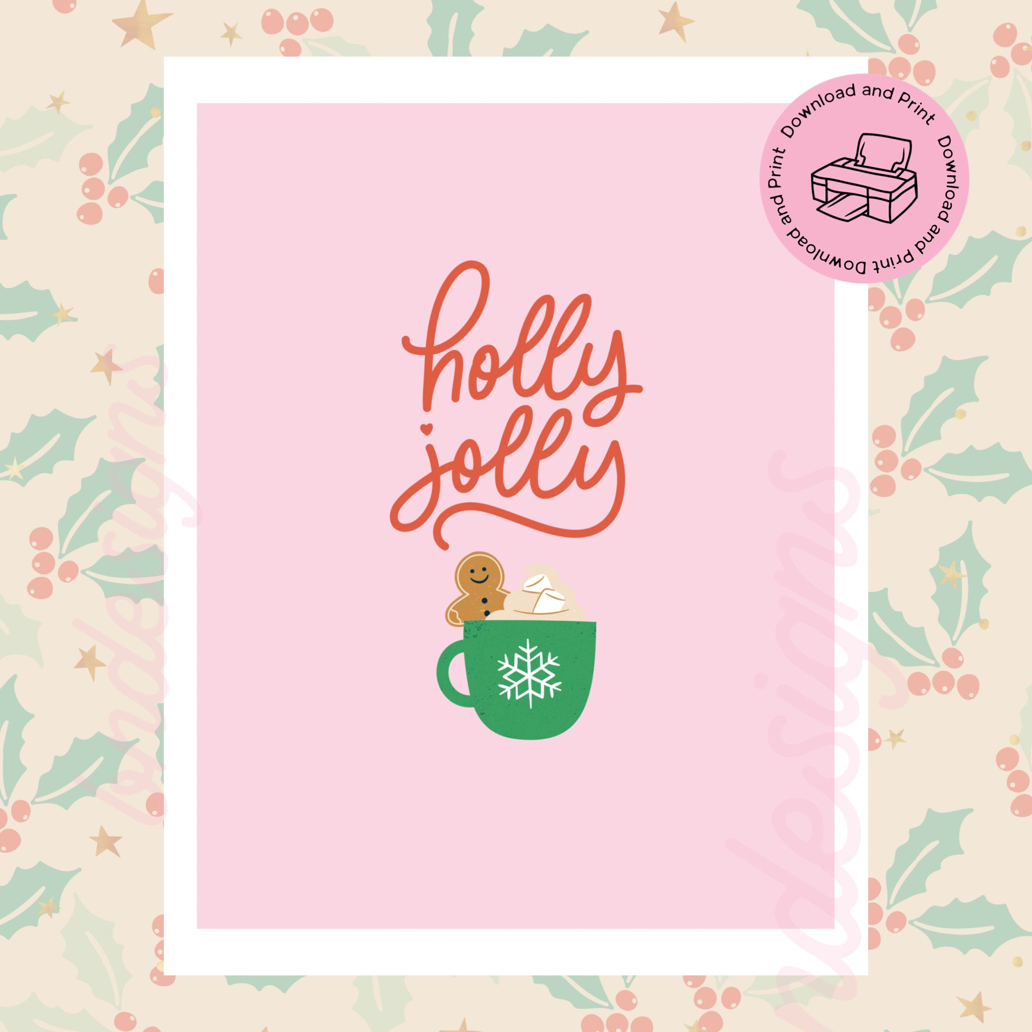 Printable Christmas Art HOLLY JOLLY Art - Etsy