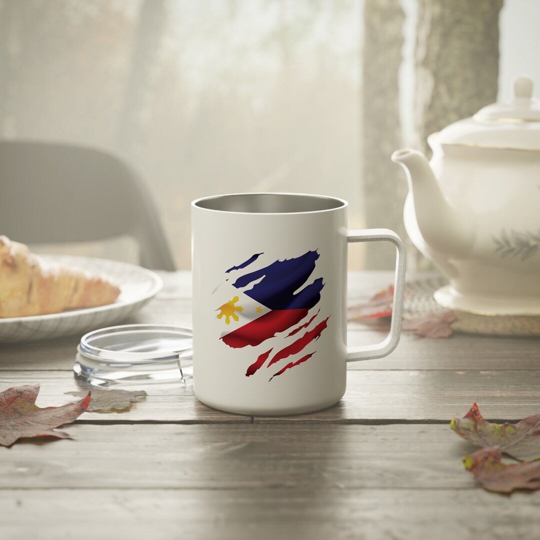 Personalized Philippines Mug, Ripped Philippines Flag Insulated Coffee ...