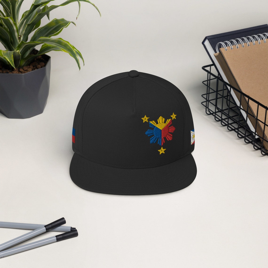Filipino Embroidery Flat Bill Cap, Star Shape Philippines Flag ...