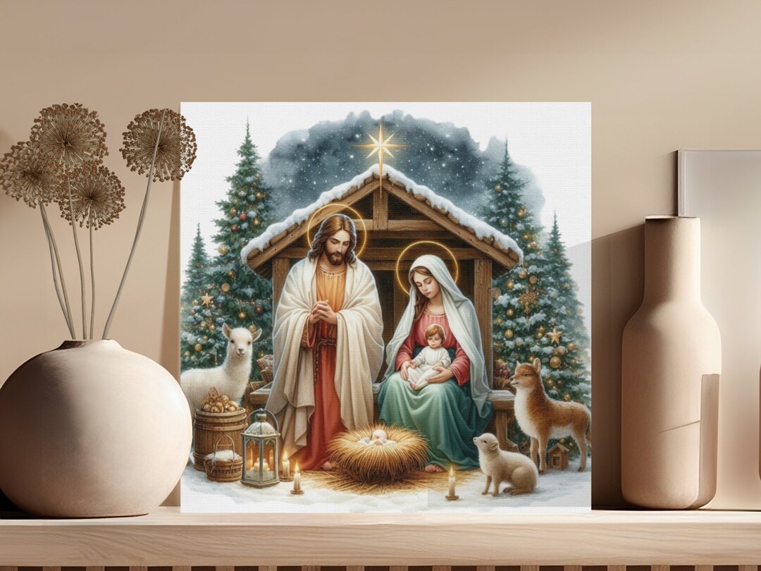 Nativity Scene Canvas Wrap, Christmas Religious Wall Art, Holiday Decor ...