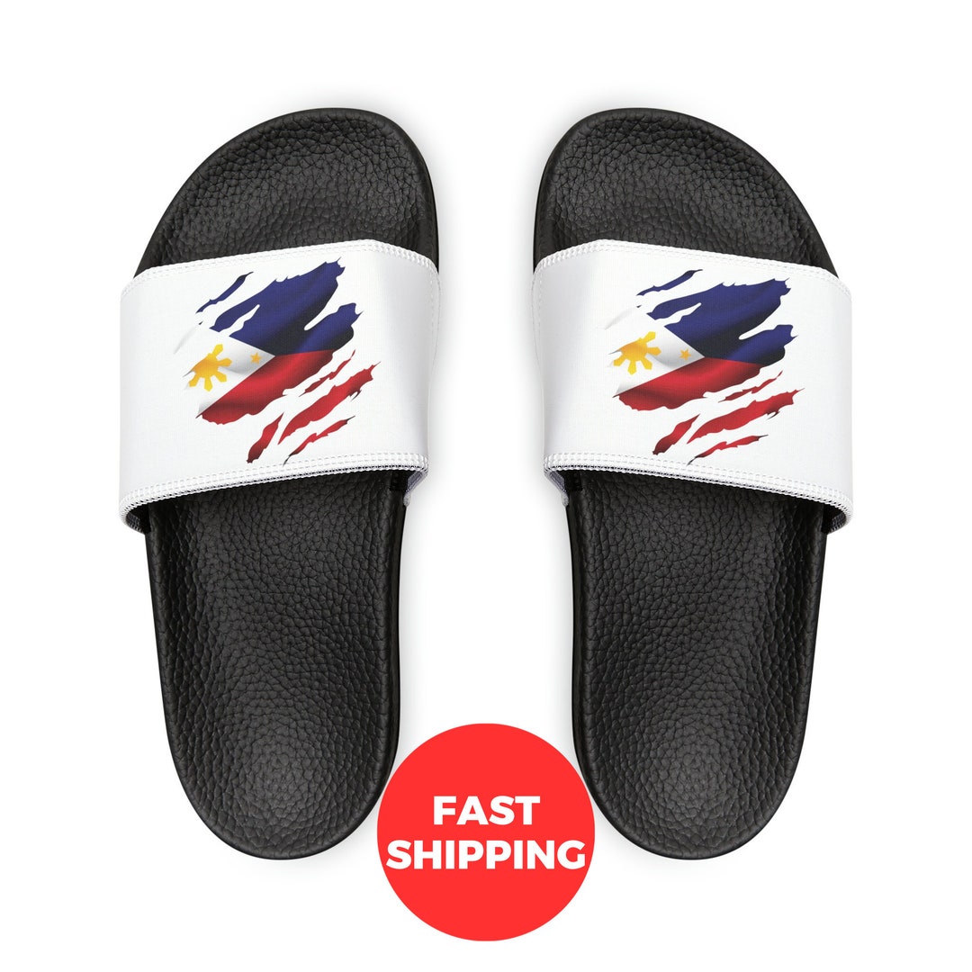 Youth Philippines Flag PU Slide Sandals, Ripped Philippines Flag Sandal ...