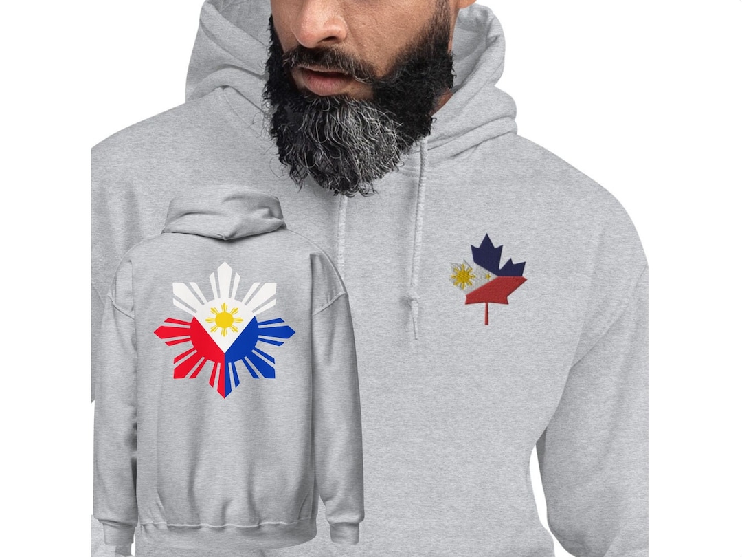 Filipino Canadian Embroidered Hoodie, Philippines Flag Maple Leaf ...