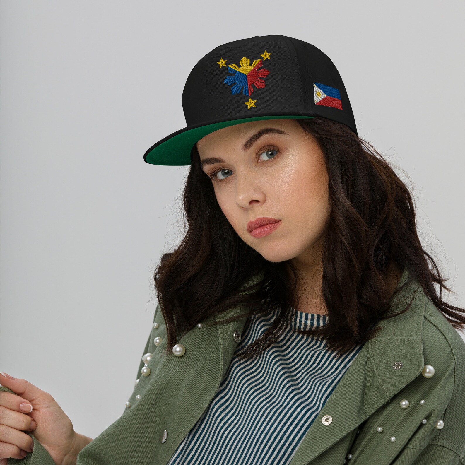 Filipino Embroidery Flat Bill Cap, Star Shape Philippines Flag ...