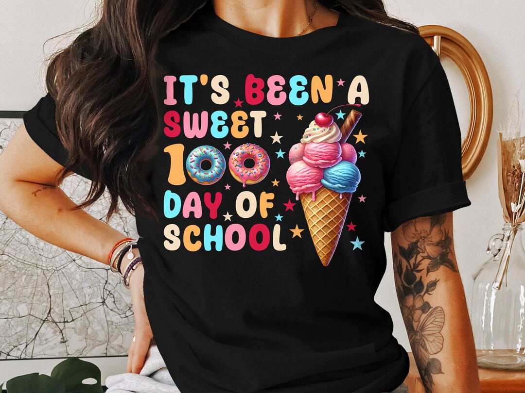 100 Days of School T-shirt, Colorful Ice Cream Cone Graphic Tee, Sweet ...