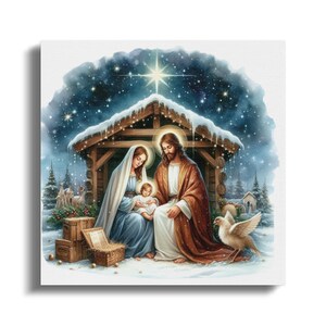 Nativity Scene Canvas Wraps, Christmas Nativity Art, Holy Family ...
