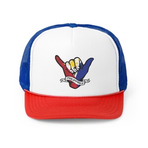 Philippines Flag on Hand Design Trucker Caps, Filipino Design Hat ...