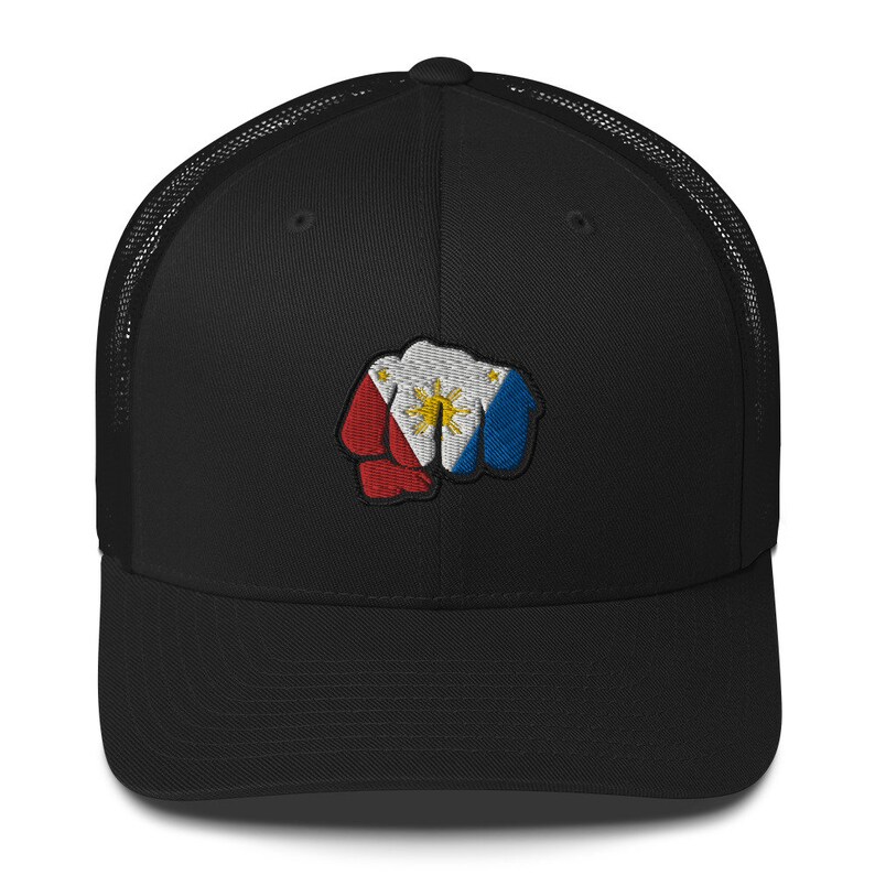 Filipino Embroidery Trucker Hat, Fist Punch Philippines Flag Embroidery ...