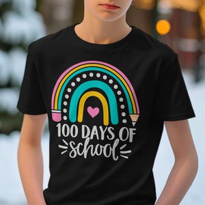 100 Days of School Colorful Rainbow Pencil and Heart Design Cute Kids T ...