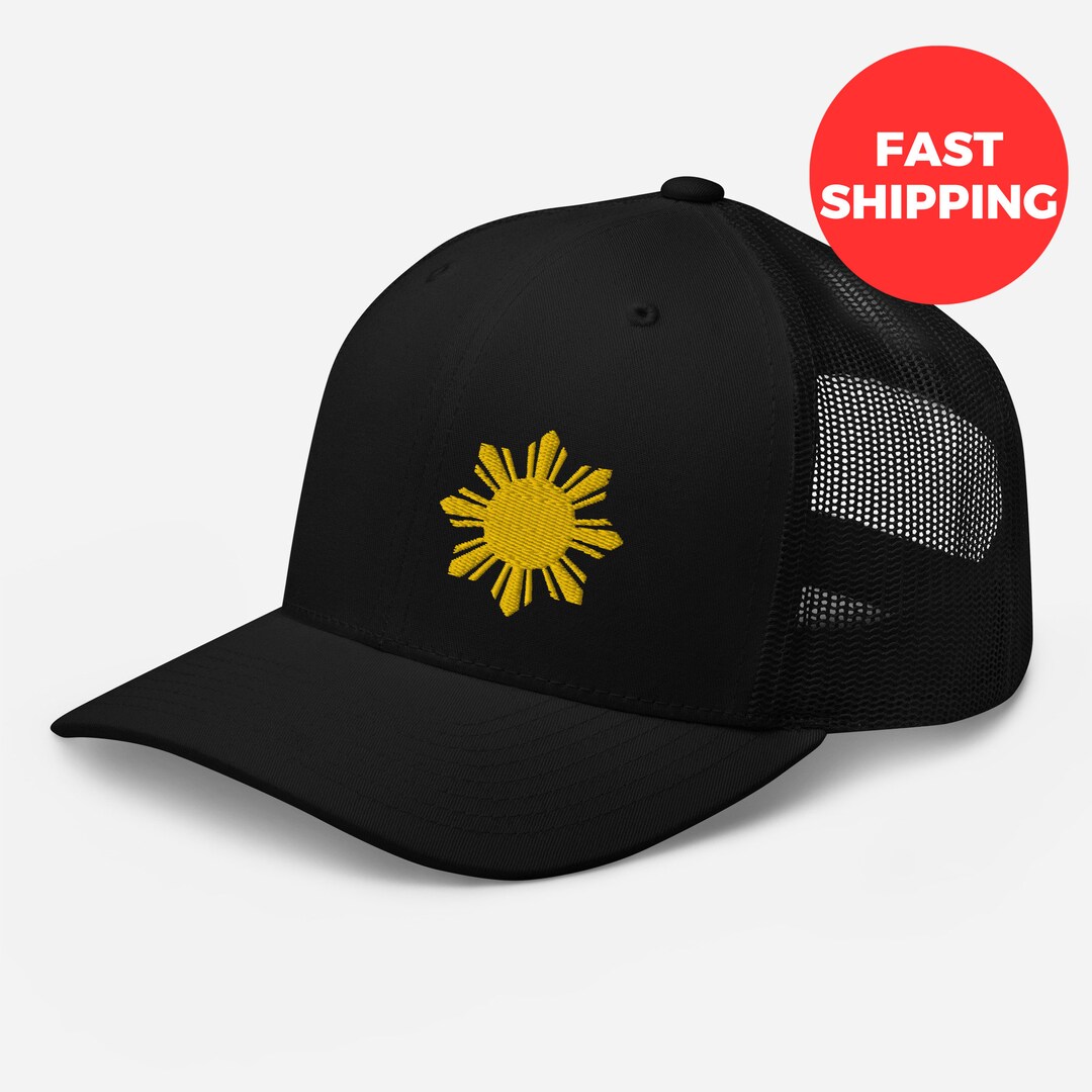 Embroidered Filipino Hat, Embroidery Gold Sun Trucker Cap | Filipino ...
