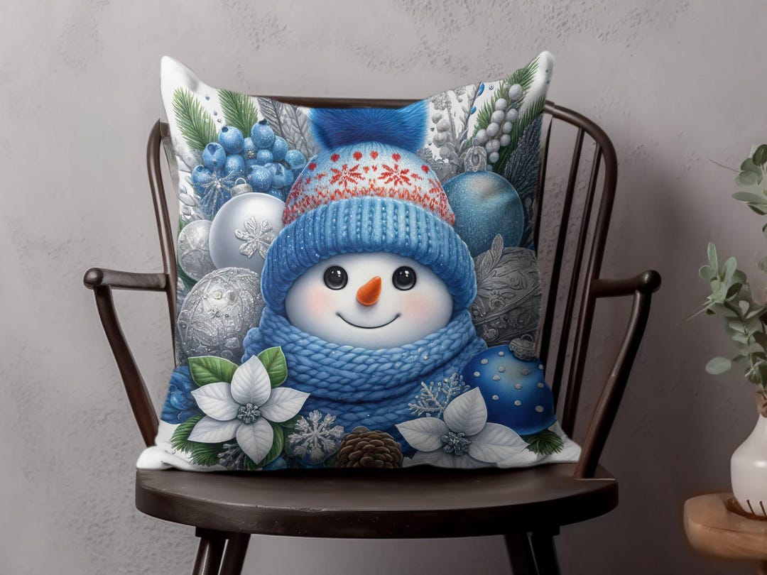 Christmas Decor Cute Snowman Throw Pillow, Winter Christmas Decor Cozy ...