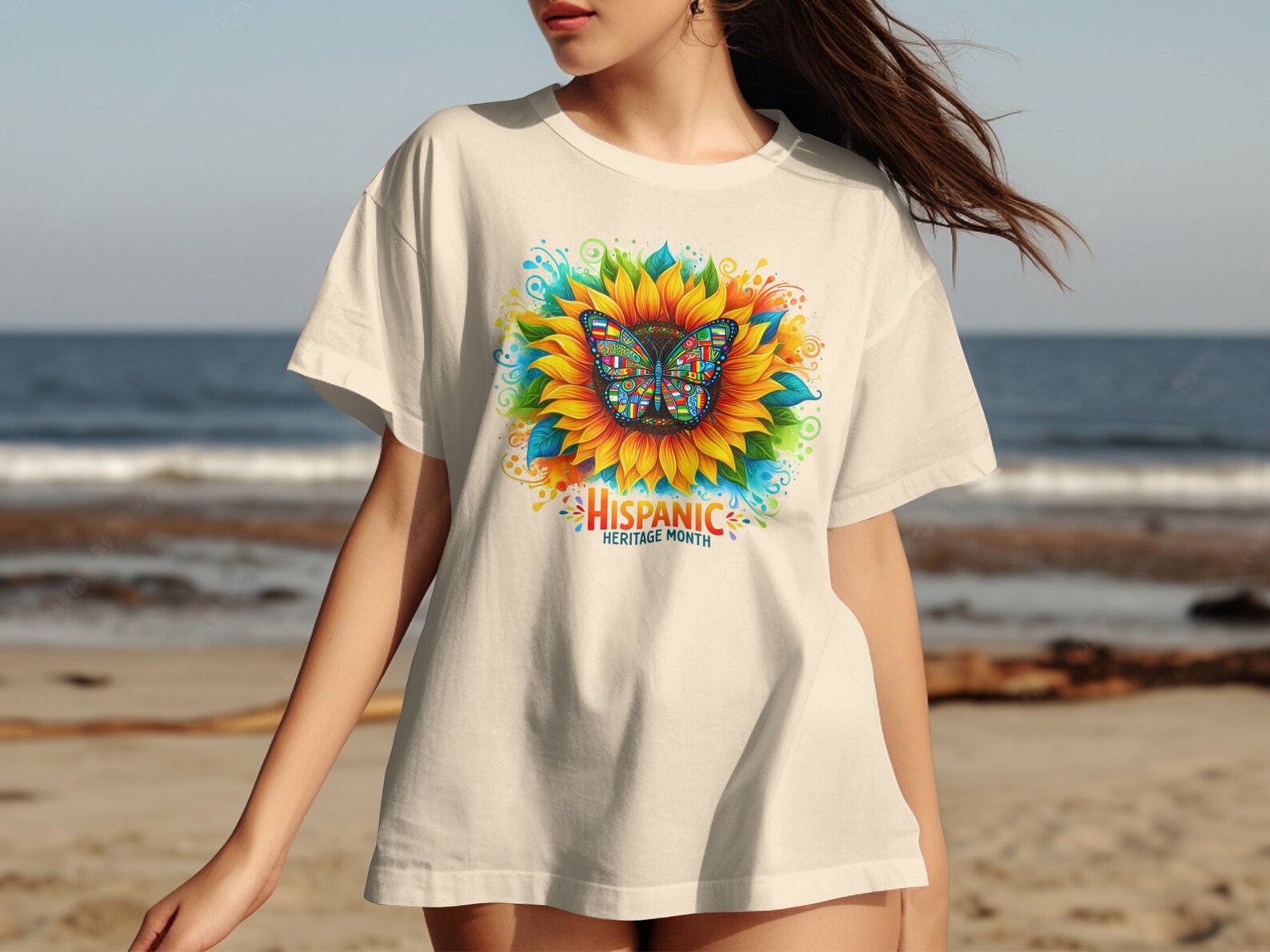 Hispanic Heritage Month Sunflower Butterfly T-shirt, Colorful Hispanic ...
