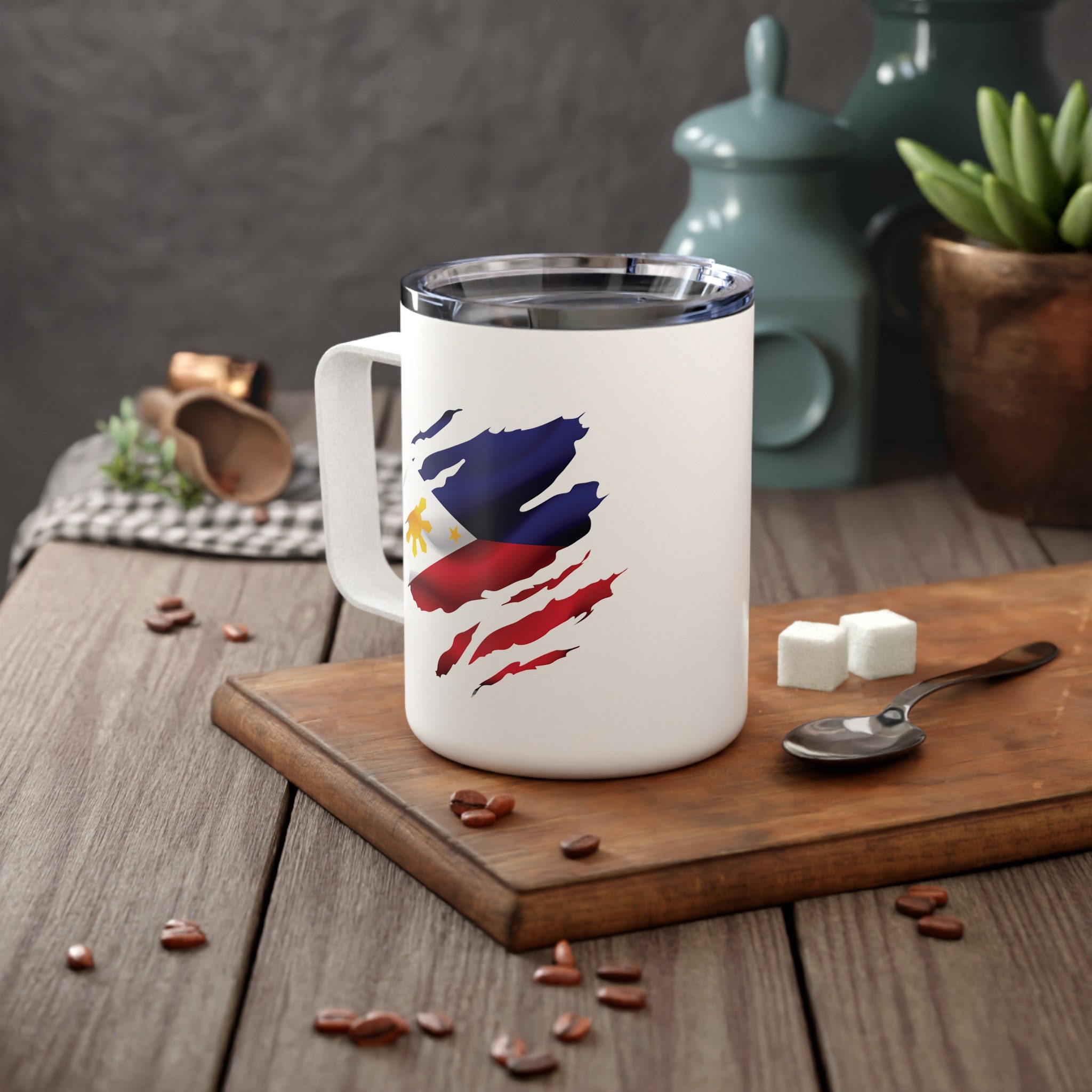 Personalized Philippines Mug, Ripped Philippines Flag Insulated Coffee ...