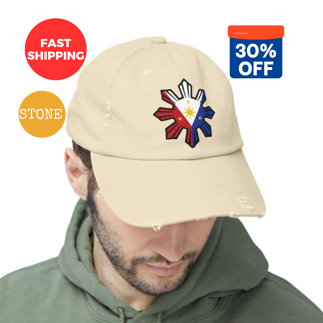 Filipino Design Hat | Distressed Dad Cap, Philippines Flag Design ...