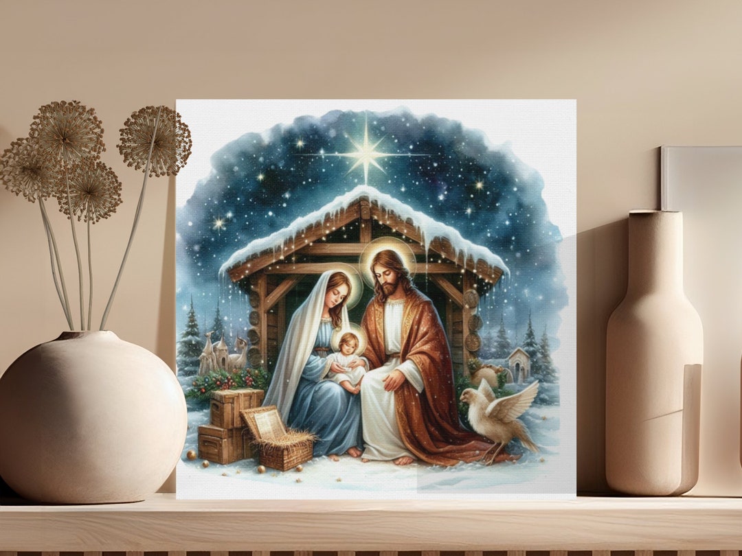 Nativity Scene Canvas Wraps, Christmas Nativity Art, Holy Family ...