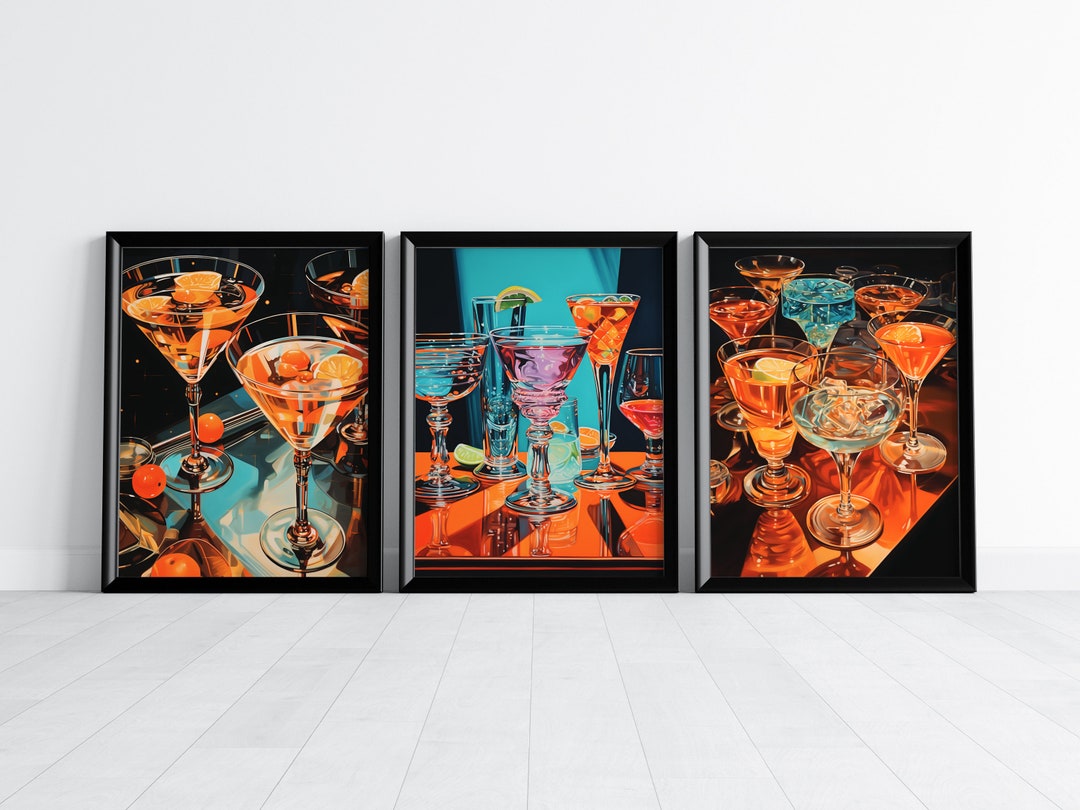 Cocktail Set of 3 Prints, Retro Bar Poster, Trendy Wall Art, Martini ...