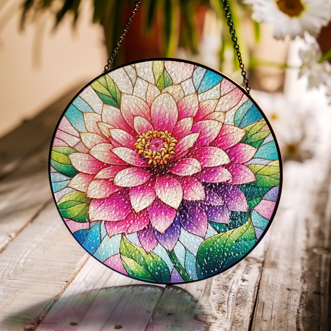 Stained Glass Aster Flower Suncatcher for Window Hanging, Colorful Wall ...