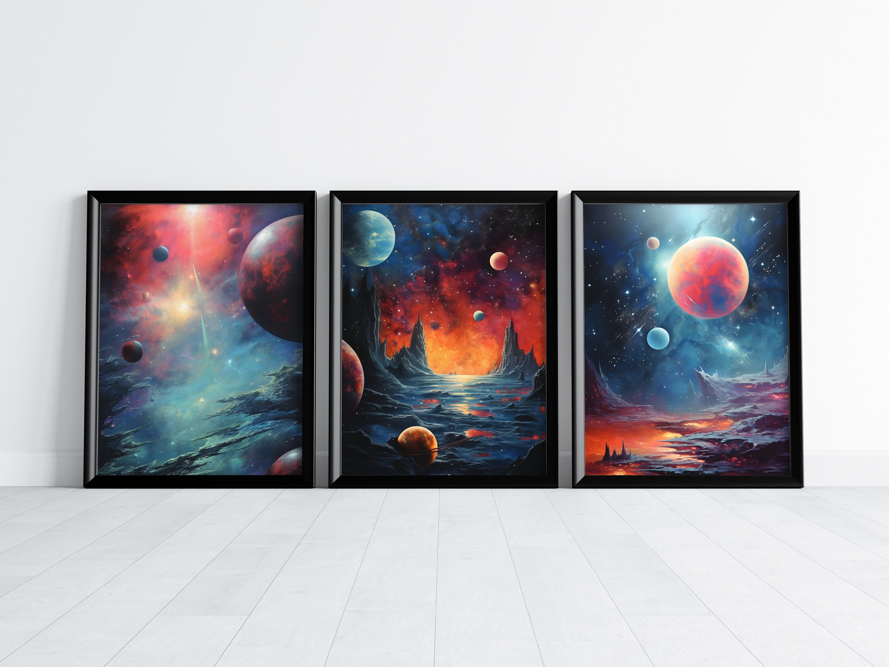 Space Wall Decor Set of 3 Prints, Retro Space Travel Posters, Space ...