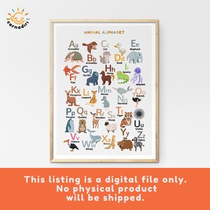 Cute Colorful Illustrated Animal Alphabet Poster, Wall Art, Nursery ...