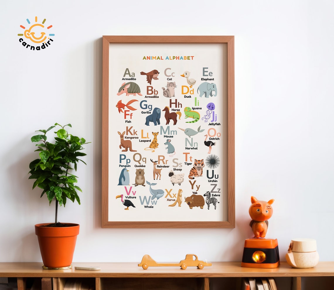 Cute Colorful Illustrated Animal Alphabet Poster, Wall Art, Nursery ...