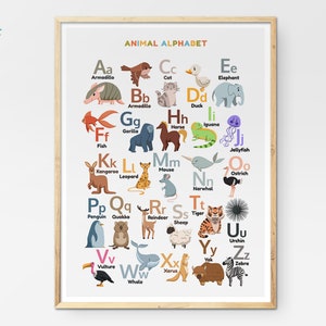 Cute Colorful Illustrated Animal Alphabet Poster, Wall Art, Nursery ...
