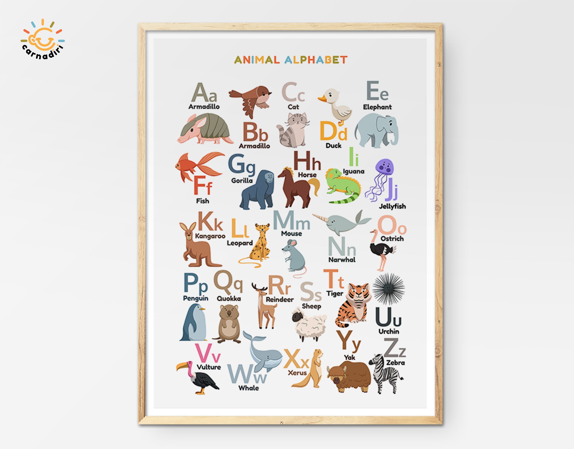 Cute Colorful Illustrated Animal Alphabet Poster, Wall Art, Nursery ...