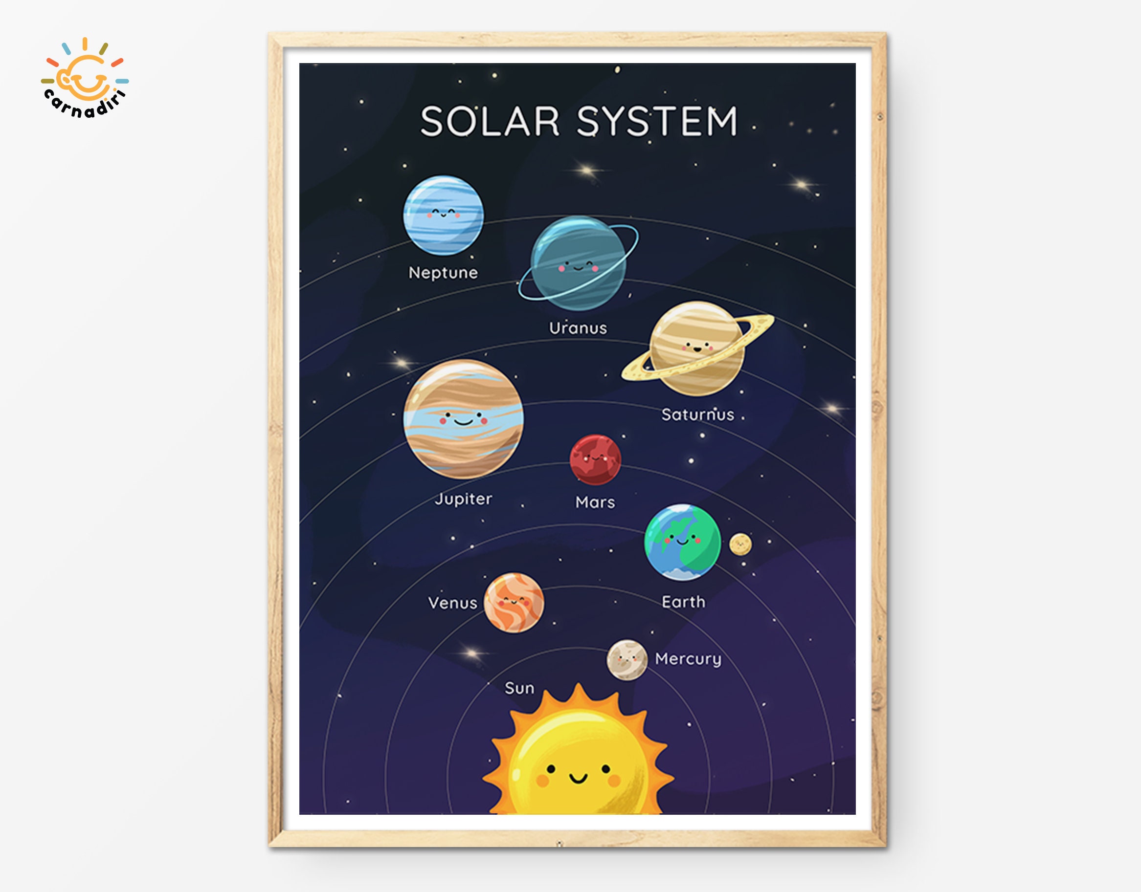 Cute Colorful Illustrated Solar System and Space Poster, Wall Art ...