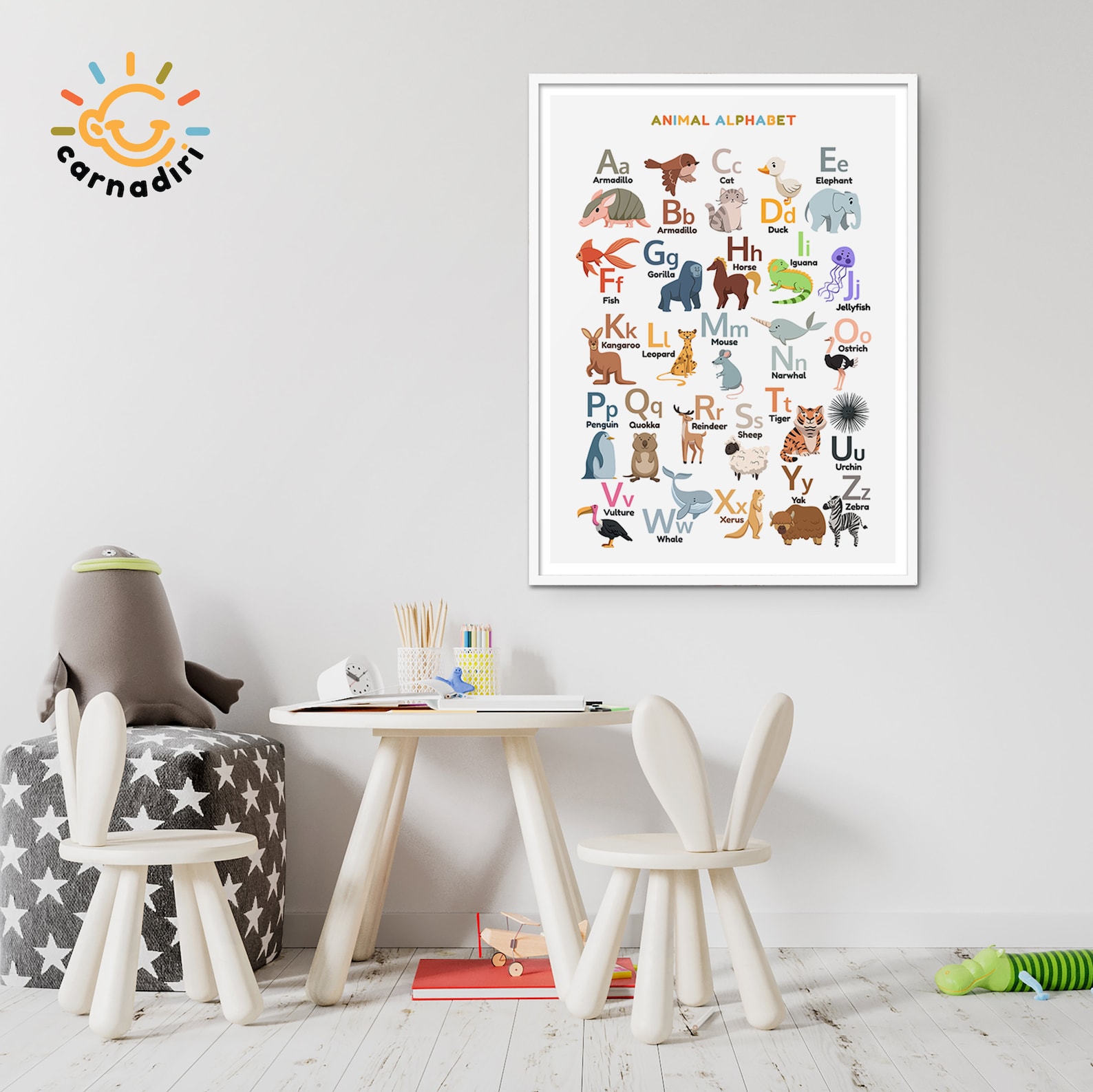Cute Colorful Illustrated Animal Alphabet Poster, Wall Art, Nursery ...