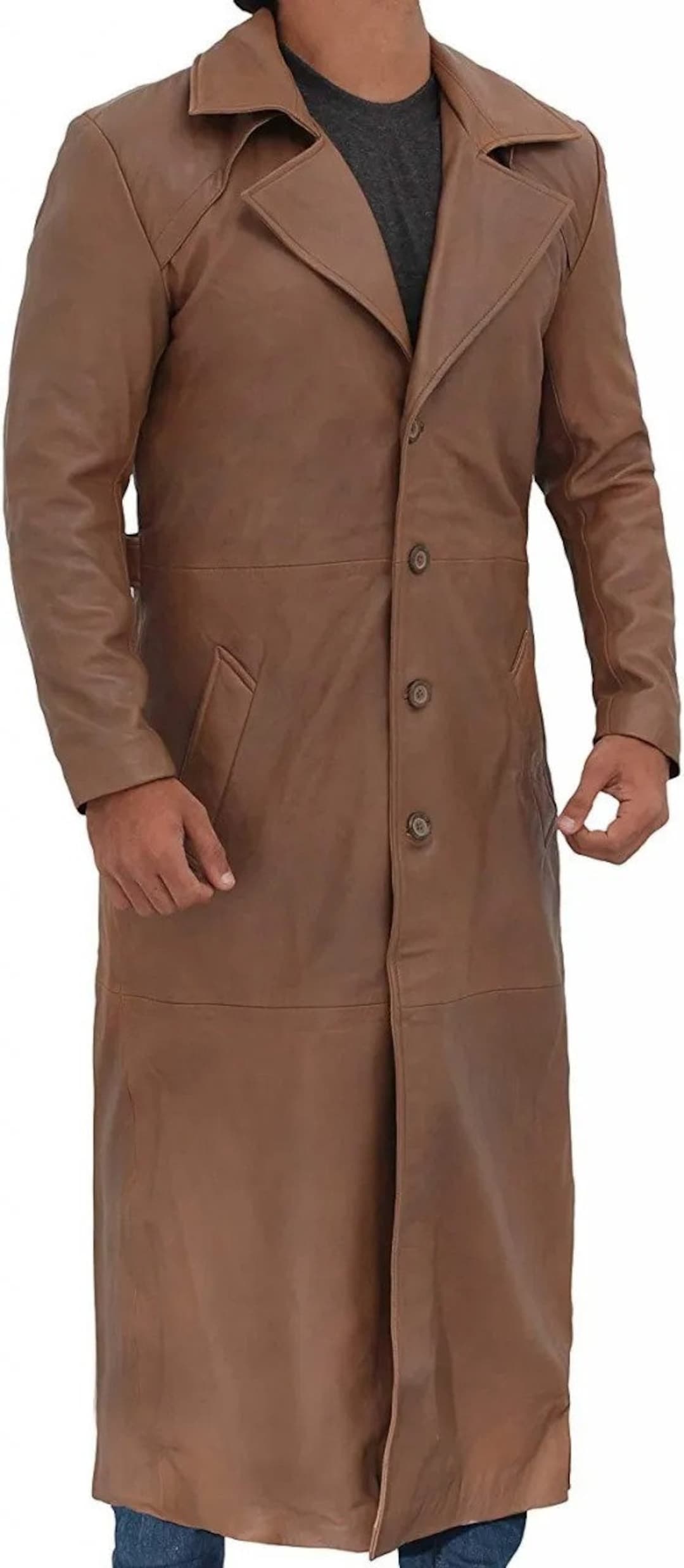 Leather Trench Coat Men Brown Real Leather Steampunk Winter Long Coat ...