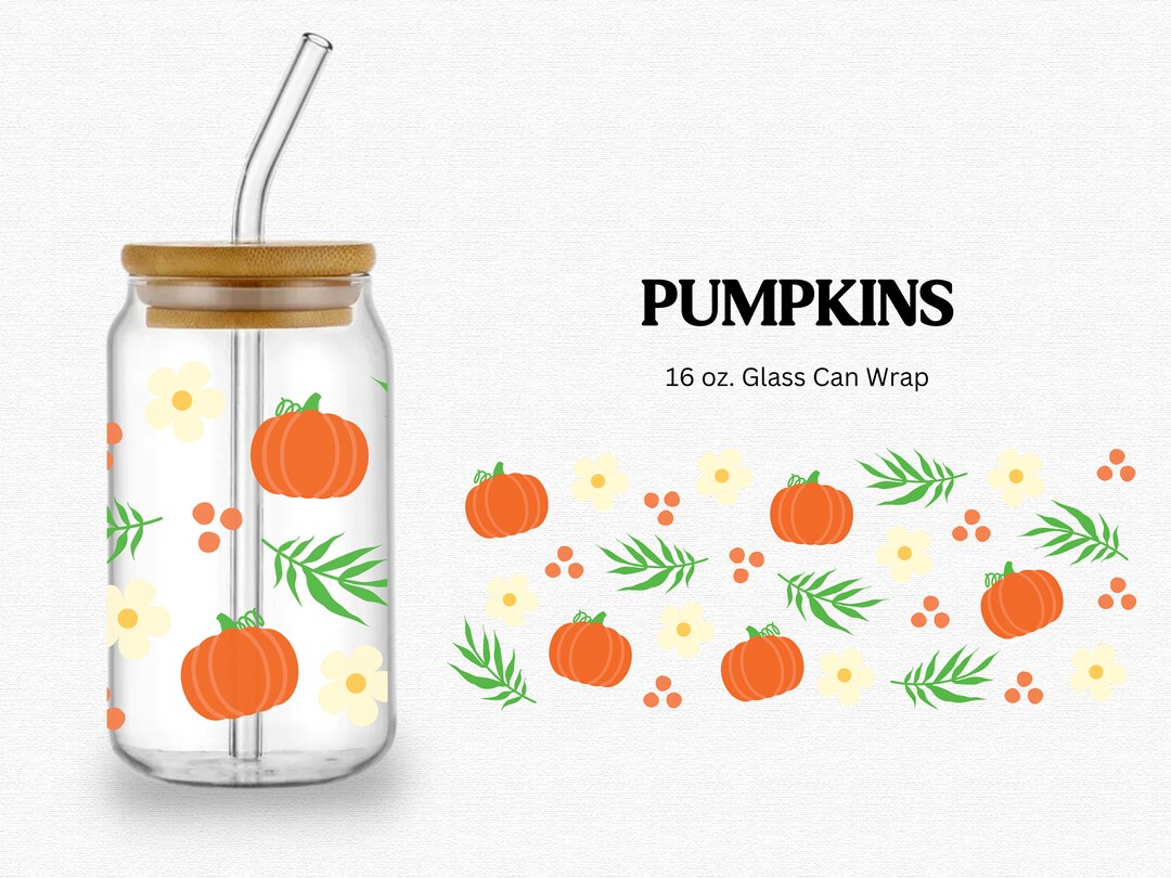 Fall Pumpkins 16 Ounce Libbey Glass Can Wrap PNG Cut File, Autumn ...