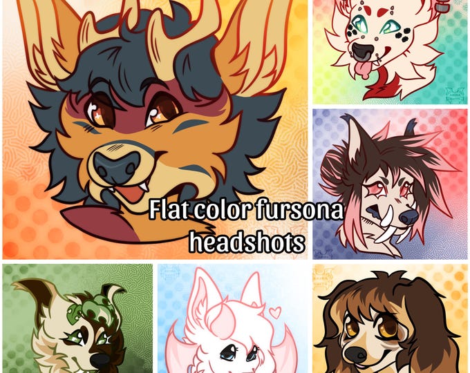 Flat Colored Fursona Headshots - Etsy