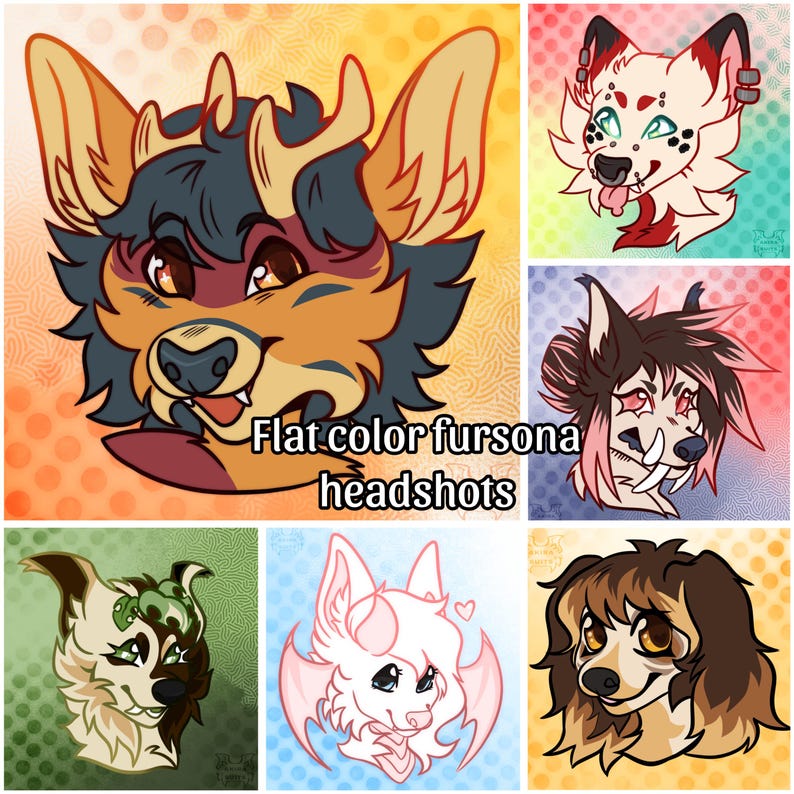 Flat Colored Fursona Headshots - Etsy