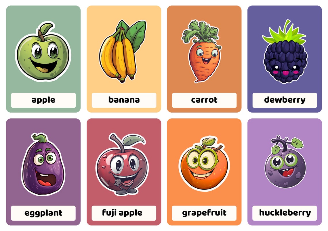 Cute Alphabet Printable Flashcards 26 Fruits and Vegetables ...