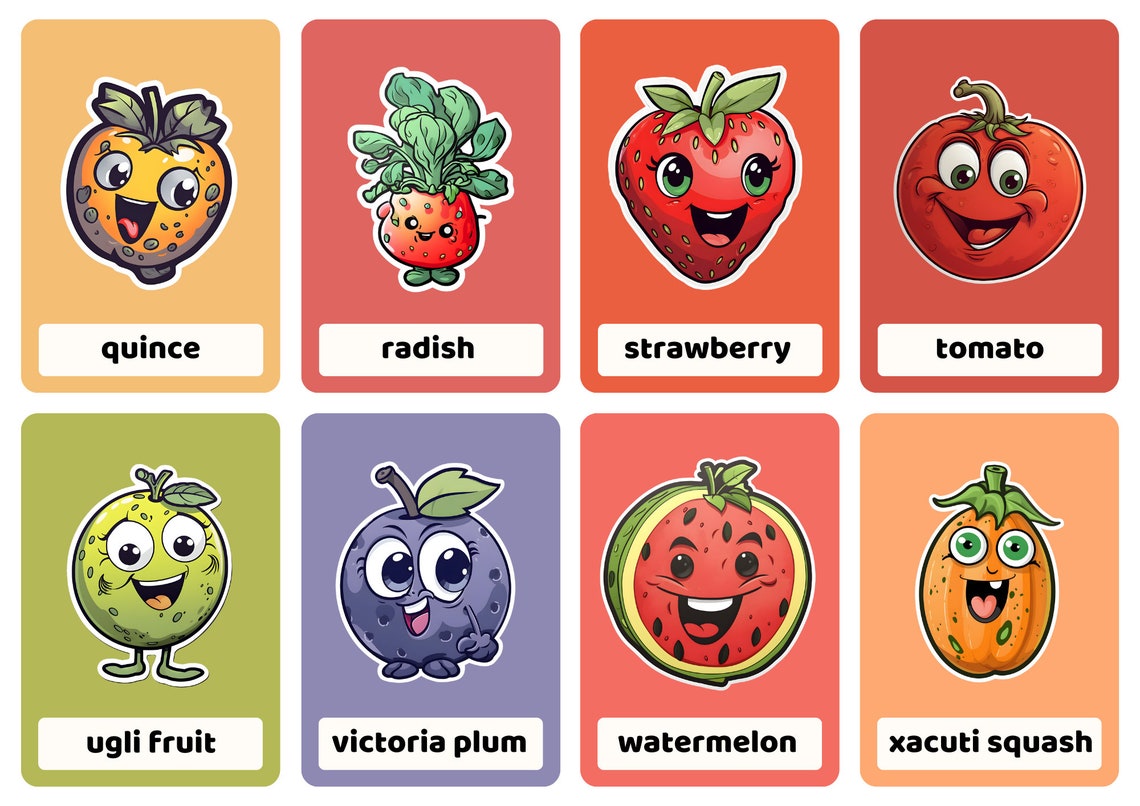 Cute Alphabet Printable Flashcards 26 Fruits and Vegetables ...