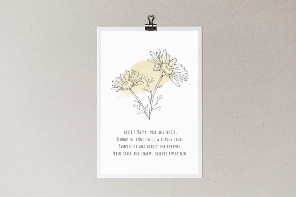 Watercolor Birth Month Flower Poem Print - April - Daisy - Etsy