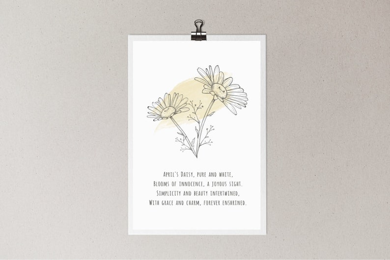 Watercolor Birth Month Flower Poem Print - April - Daisy - Etsy