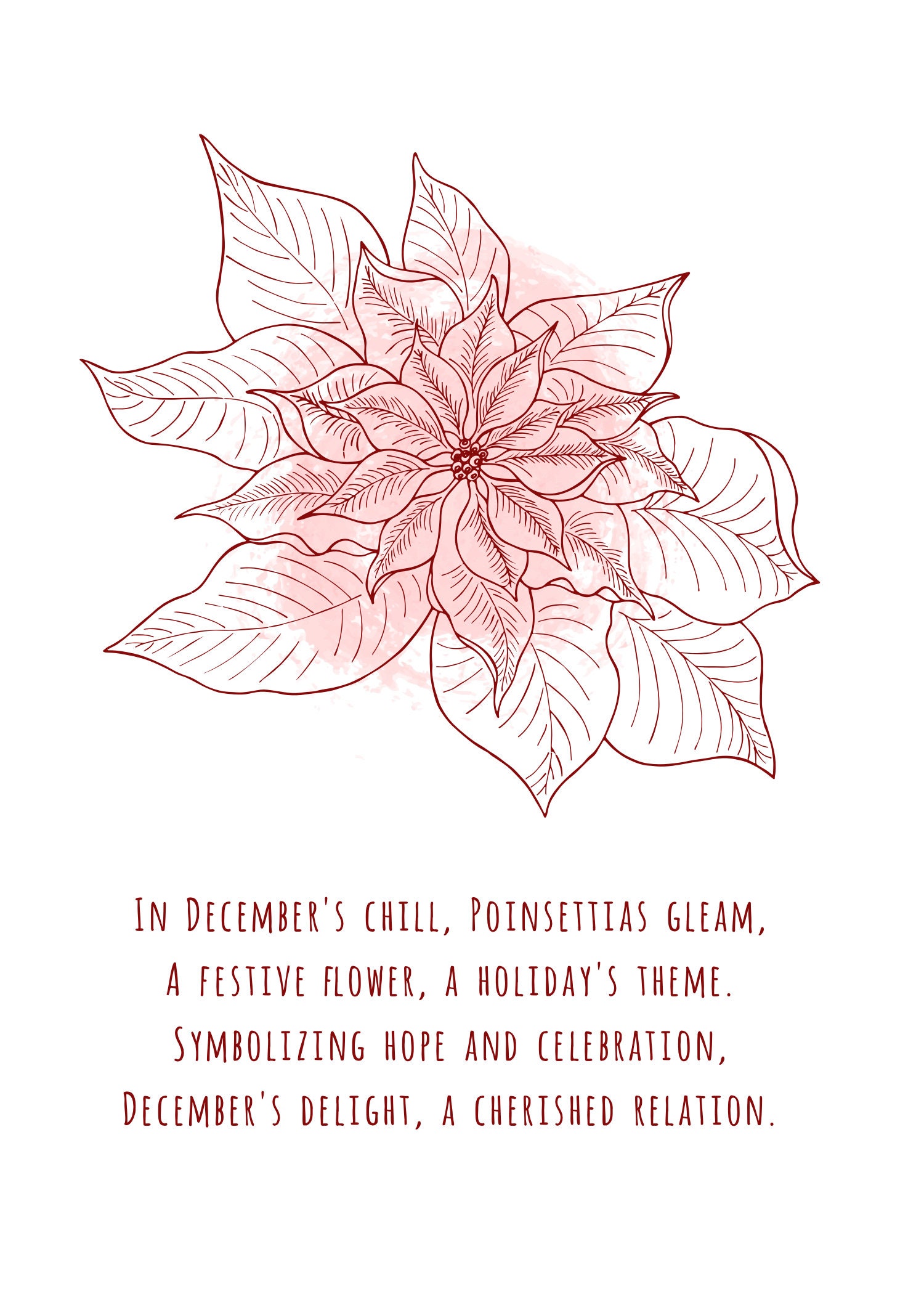 Watercolor Birth Month Flower Poem Print - December - Poinsettia - Etsy