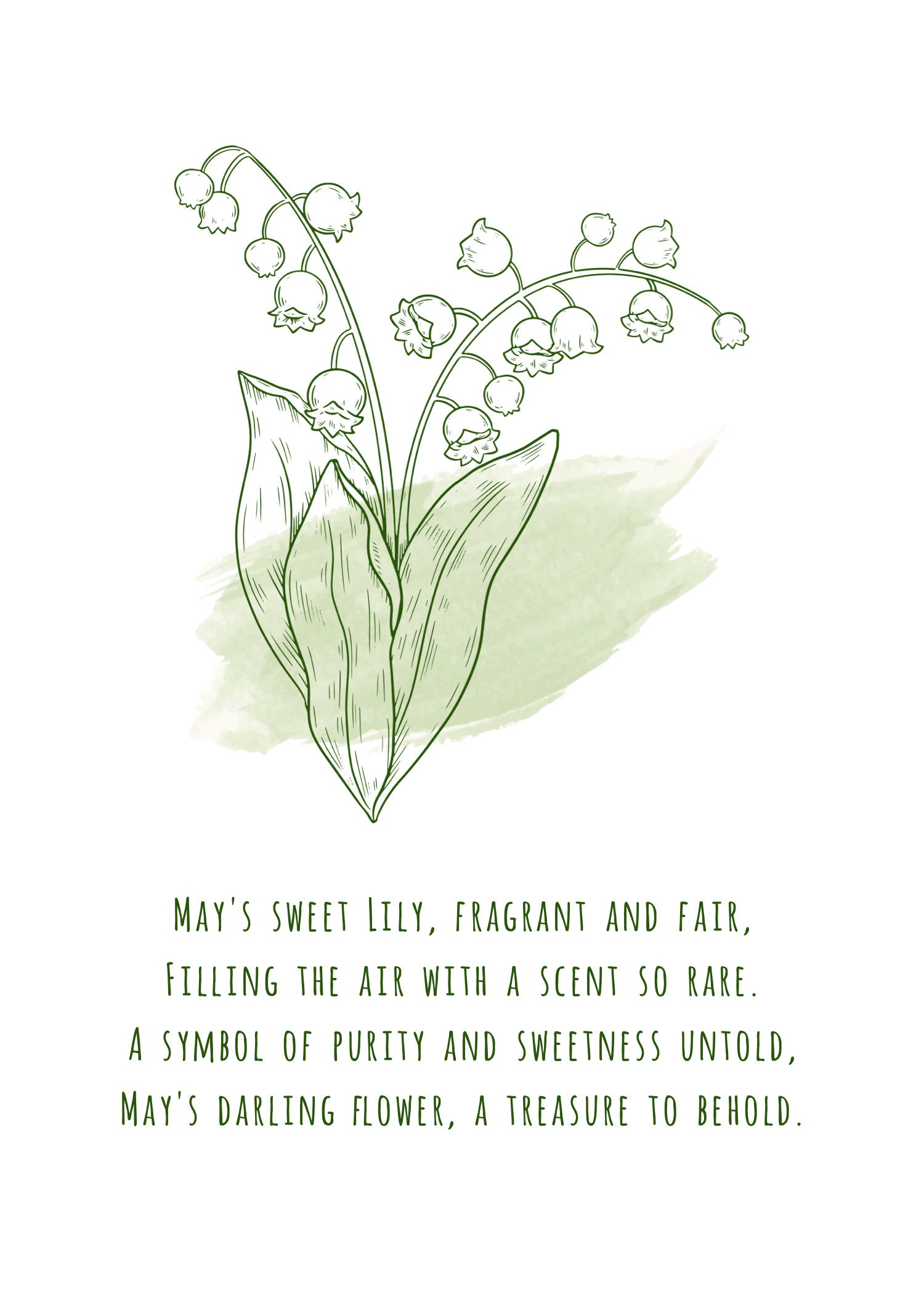 Watercolor Birth Month Flower Poem Print - May - Lily of the Valley - Etsy