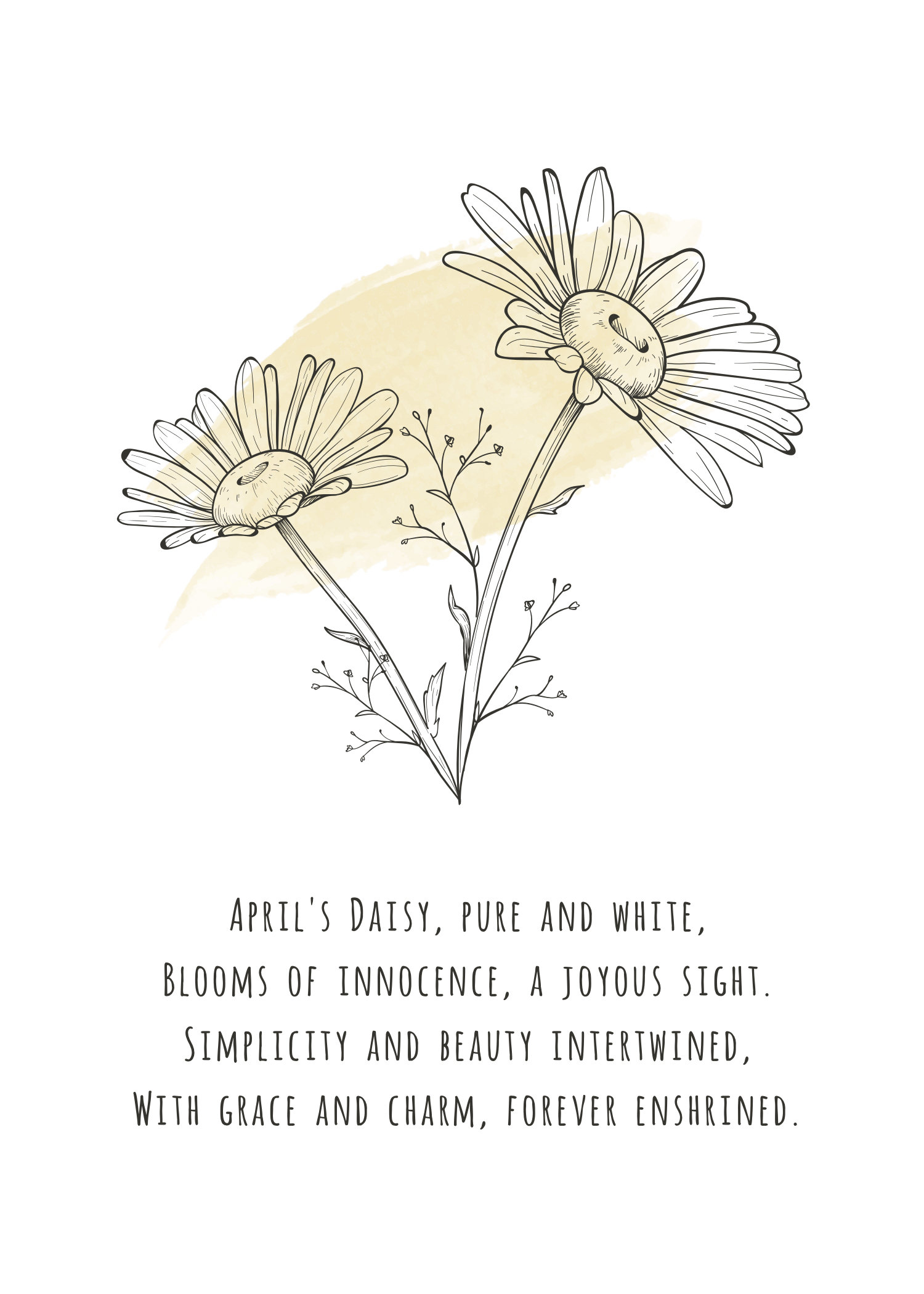 Watercolor Birth Month Flower Poem Print - April - Daisy - Etsy