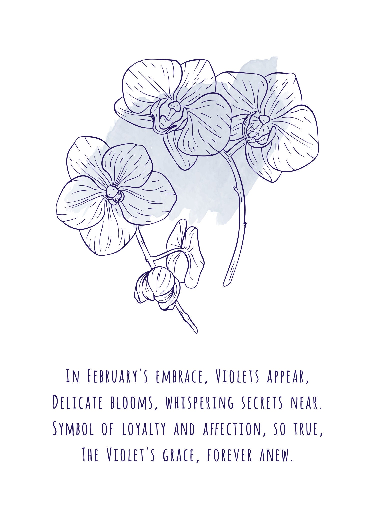 Watercolor Birth Month Flower Poem Print - February - Violet - Etsy