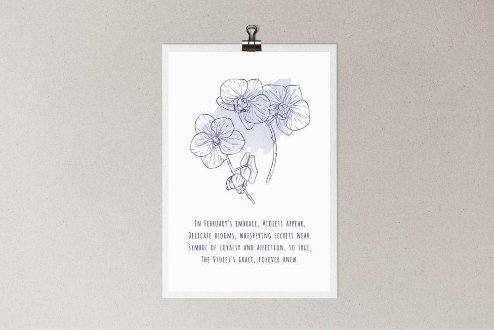 Watercolor Birth Month Flower Poem Print - February - Violet - Etsy