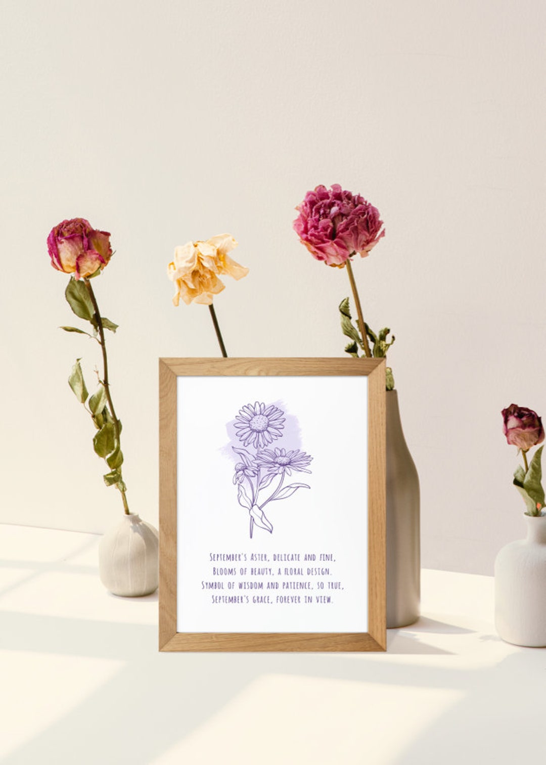 Watercolor Birth Month Flower Poem Print - September - Aster - Etsy