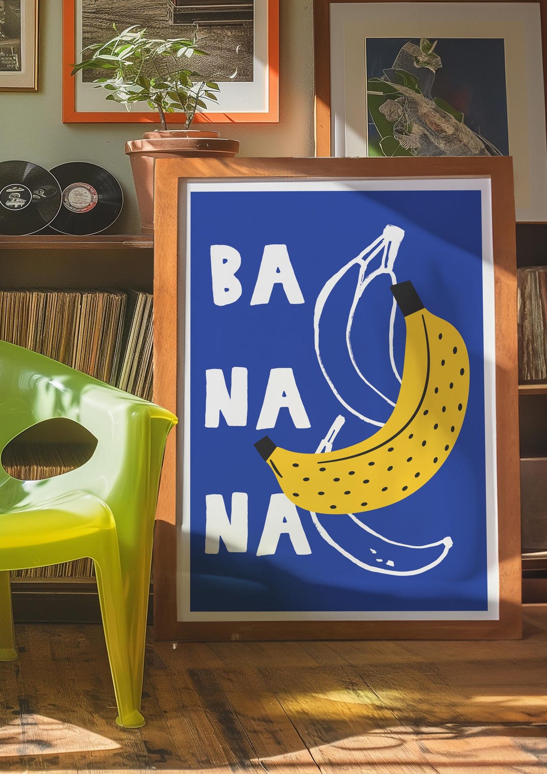 Banana Wall Art, Bananas Poster, Blue Wall Art, Modern Art, Kitchen Art ...
