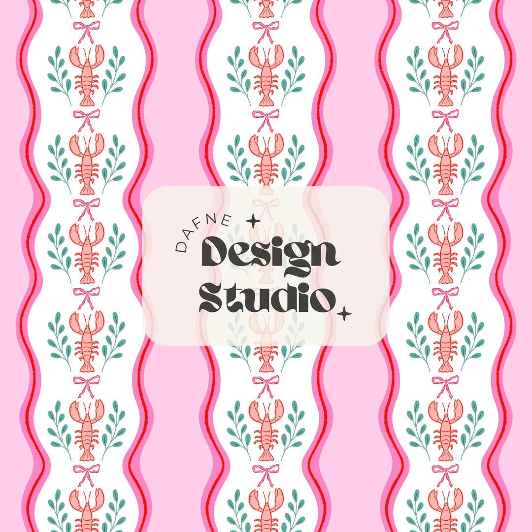 Pink Lobster Bow Stripe Seamless Repeating Pattern, Summer Seamless ...