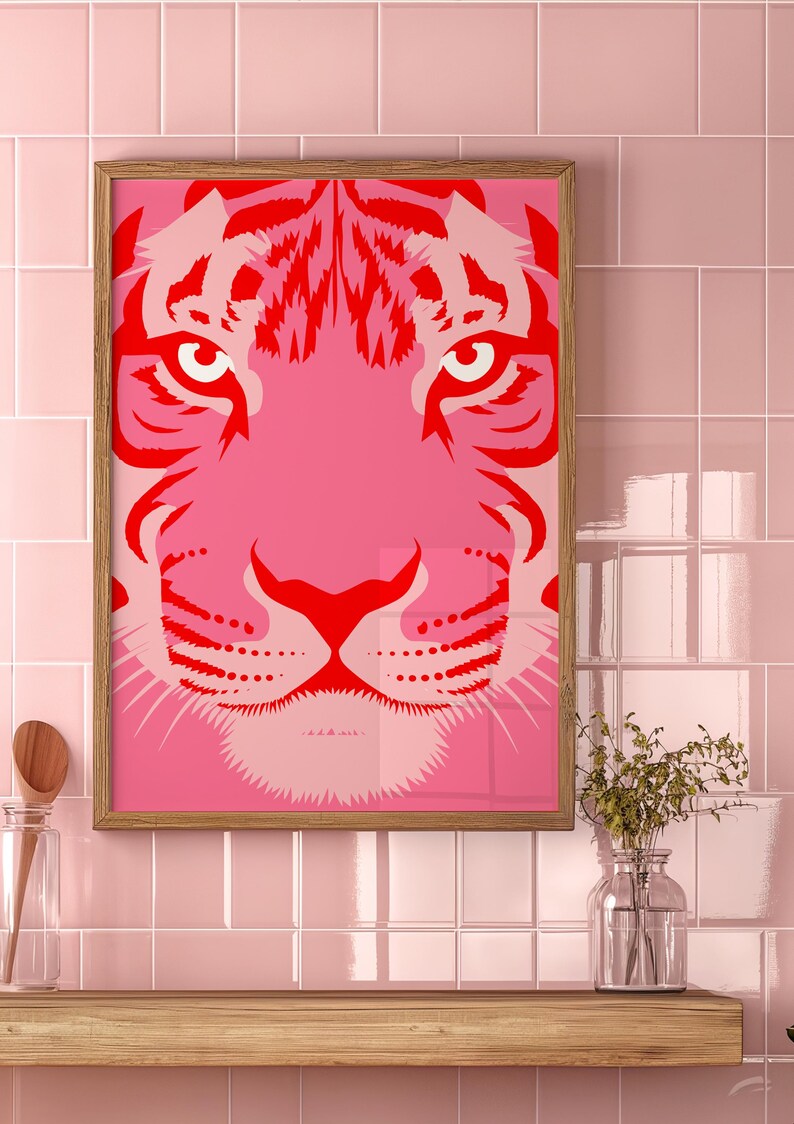 Tiger Wall Art, Pink Tiger, Jungle Poster, Preppy Illustration ...