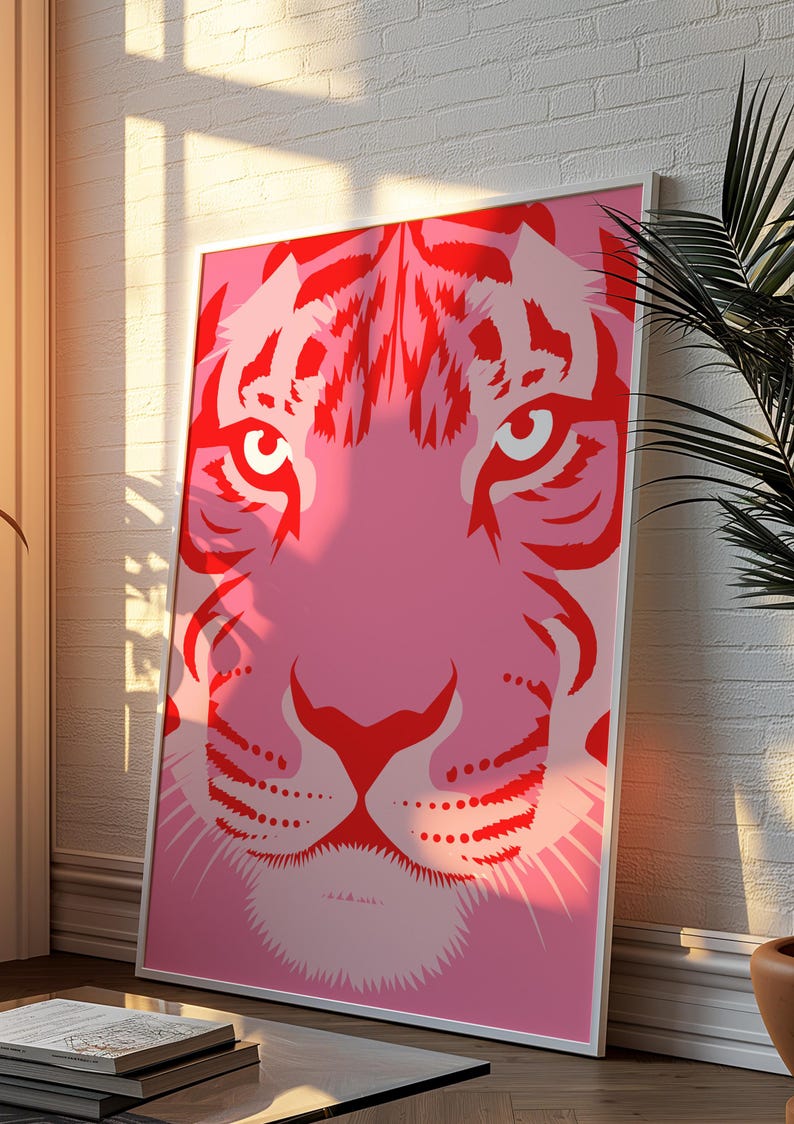 Tiger Wall Art, Pink Tiger, Jungle Poster, Preppy Illustration ...